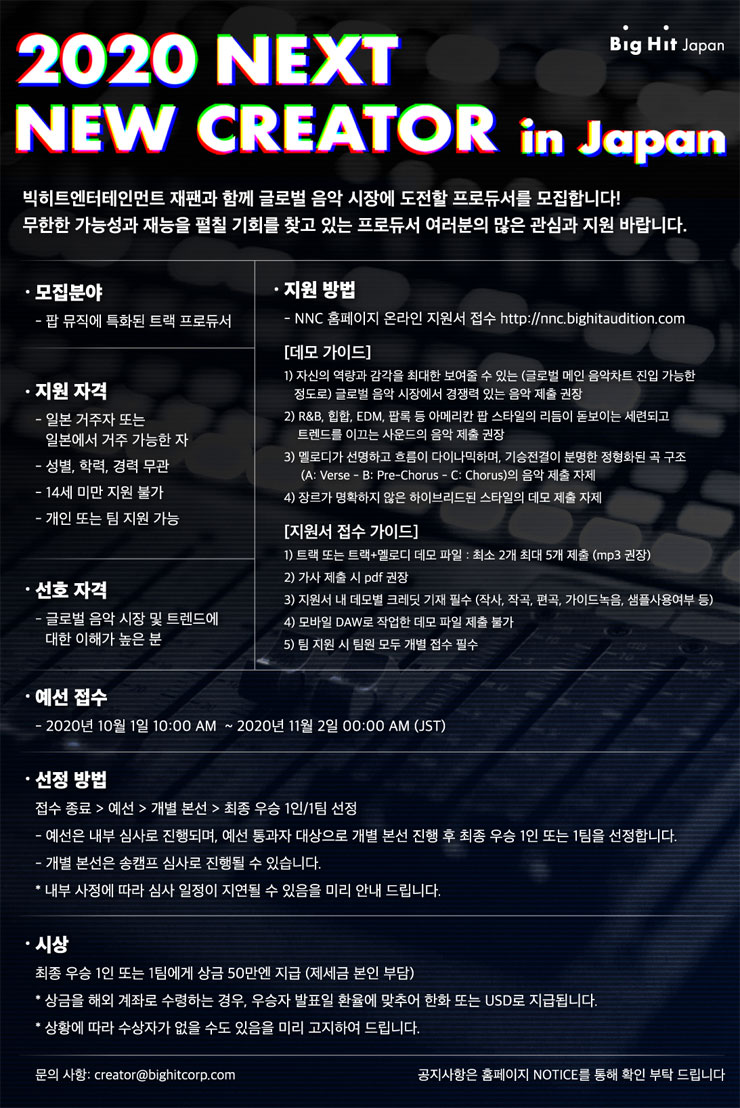 2020 NEXT NEW CREATOR in Japan 프로듀서 오디션 - WEVITY(위비티) 공모전