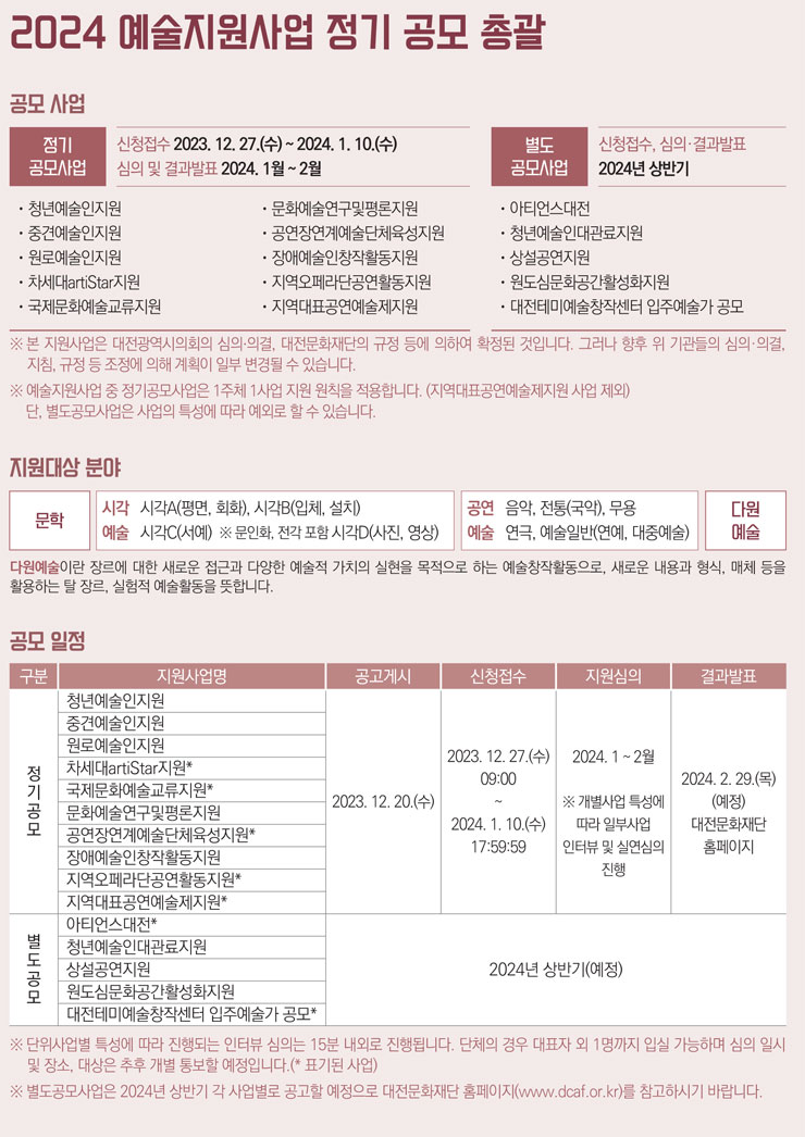 대전문화재단 2024 예술지원사업 정기공모 - WEVITY(위비티) 공모전
